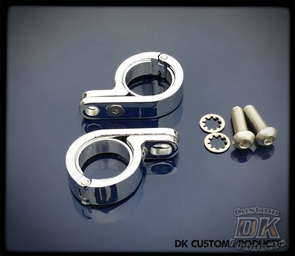 DK Custom Engine Guard & Frame Tube Hinged P Clamps For Lights Chrome